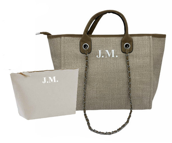 TLB Chain Tote Bag Gift Set - Beige – Tanya Lee Boutique